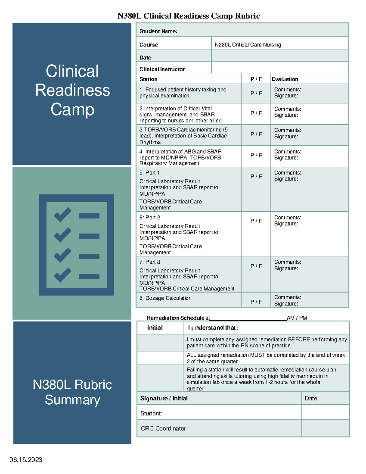 CRC Rubric N380L Critical Care (Updated 06 - N380L Rubric Summary ...
