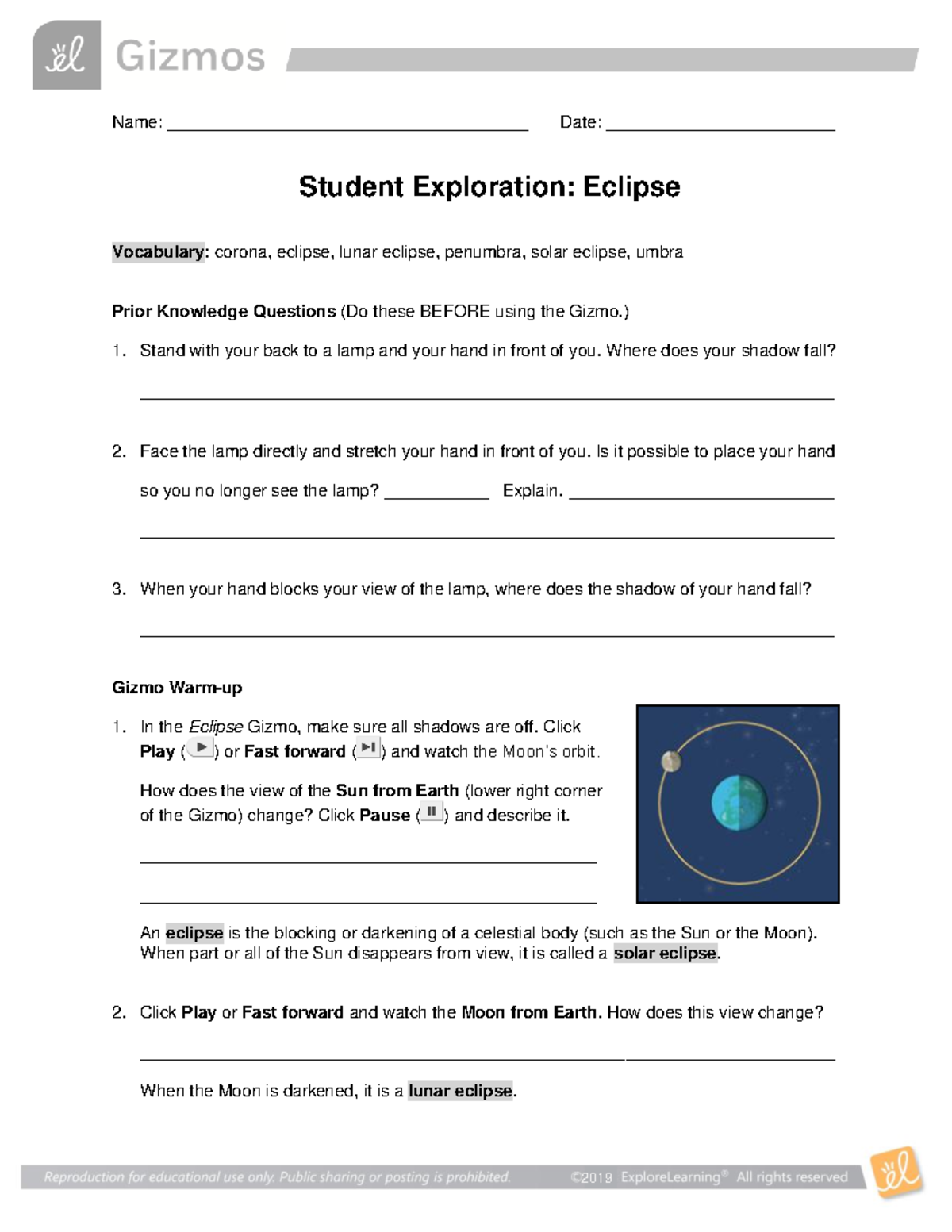 Eclipse SE - answer key - 2019 Name ...