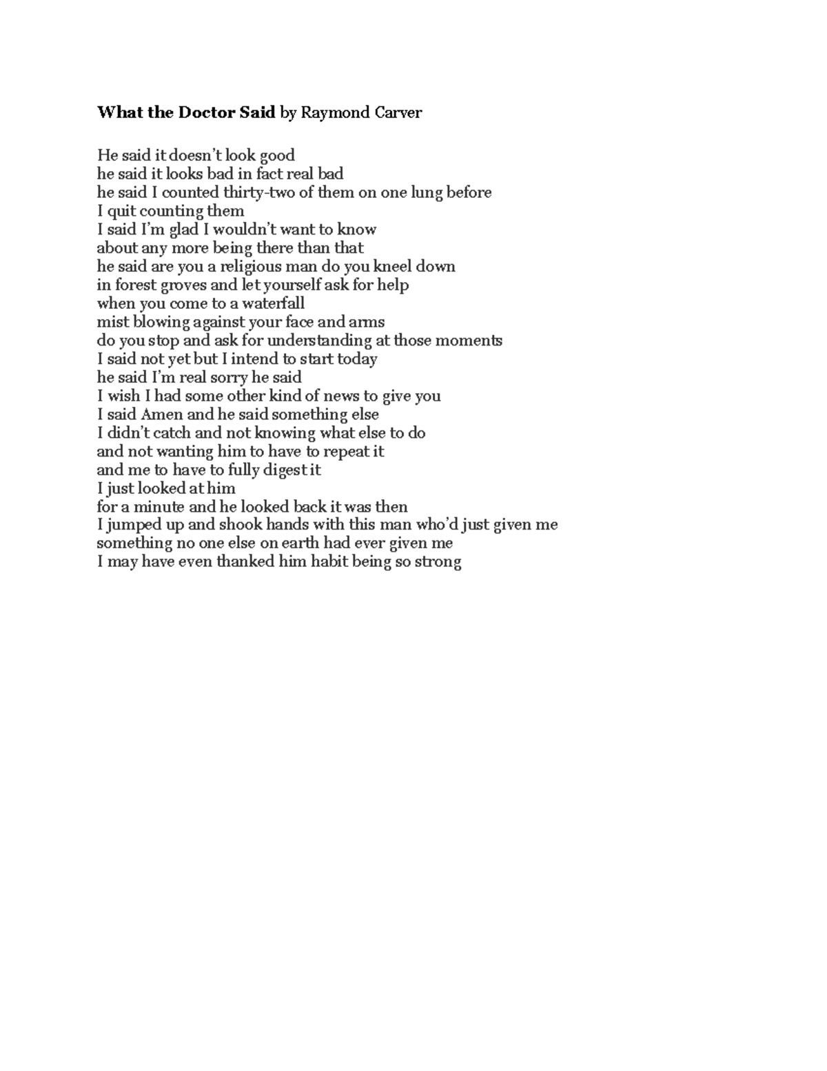 What the Doctor Said - Carver - What the Doctor Said by Raymond Carver ...