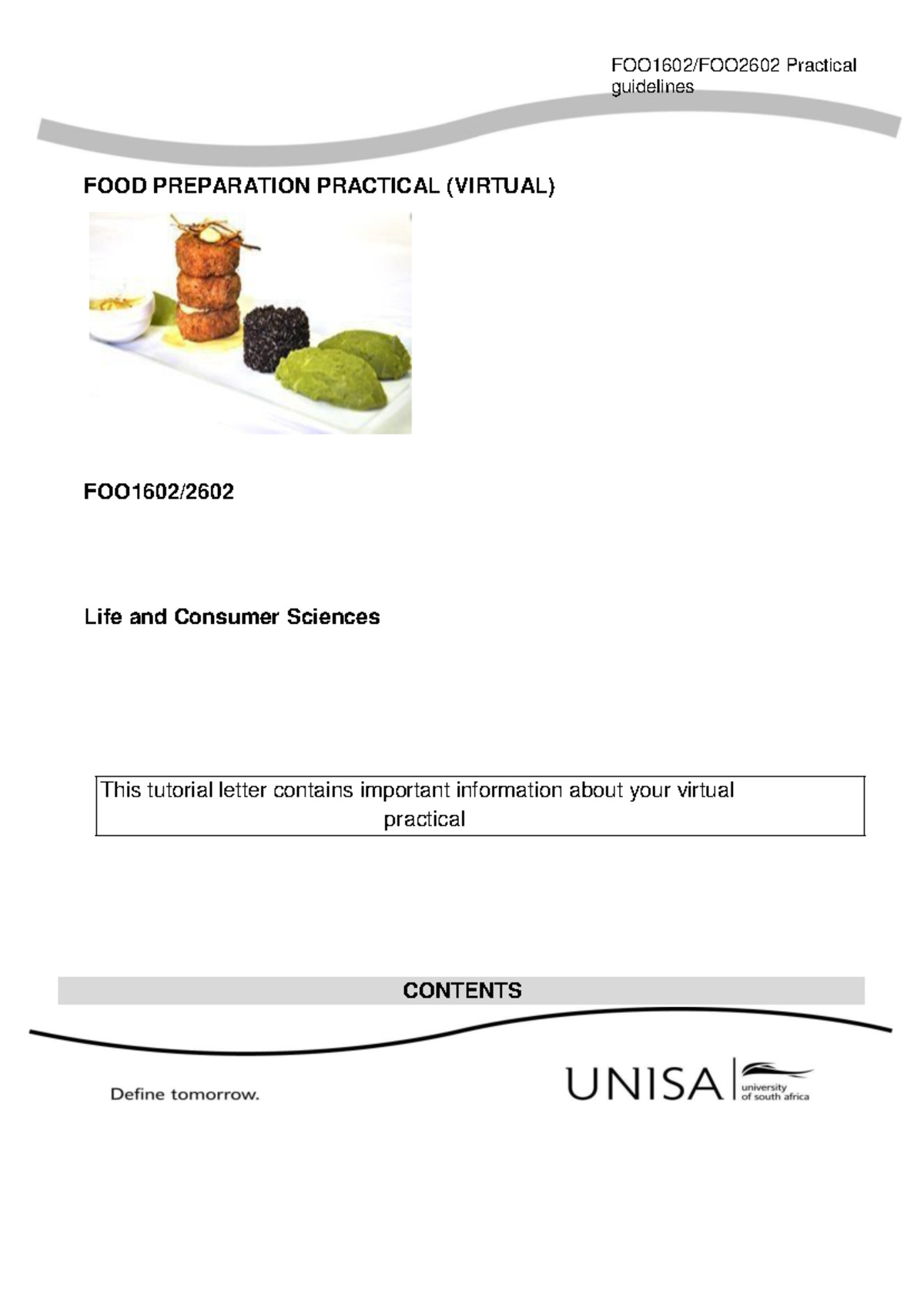 FOO1602 2602 Virtual Practical Guidelines 2023 1 - Page FOOD PREPARATION PRACTICAL (VIRTUAL ...