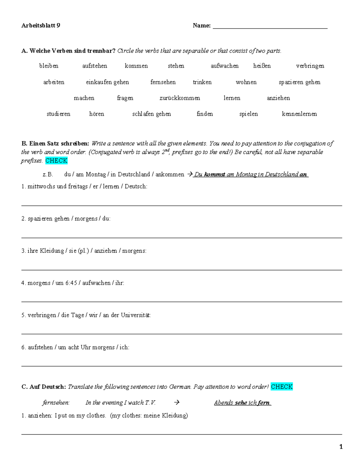 AB9 - German Homework - Arbeitsblatt 9 Name ...