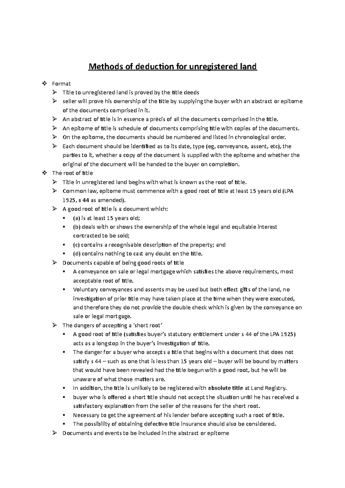 Deduction for unregistered land - Methods of deducion for unregistered ...