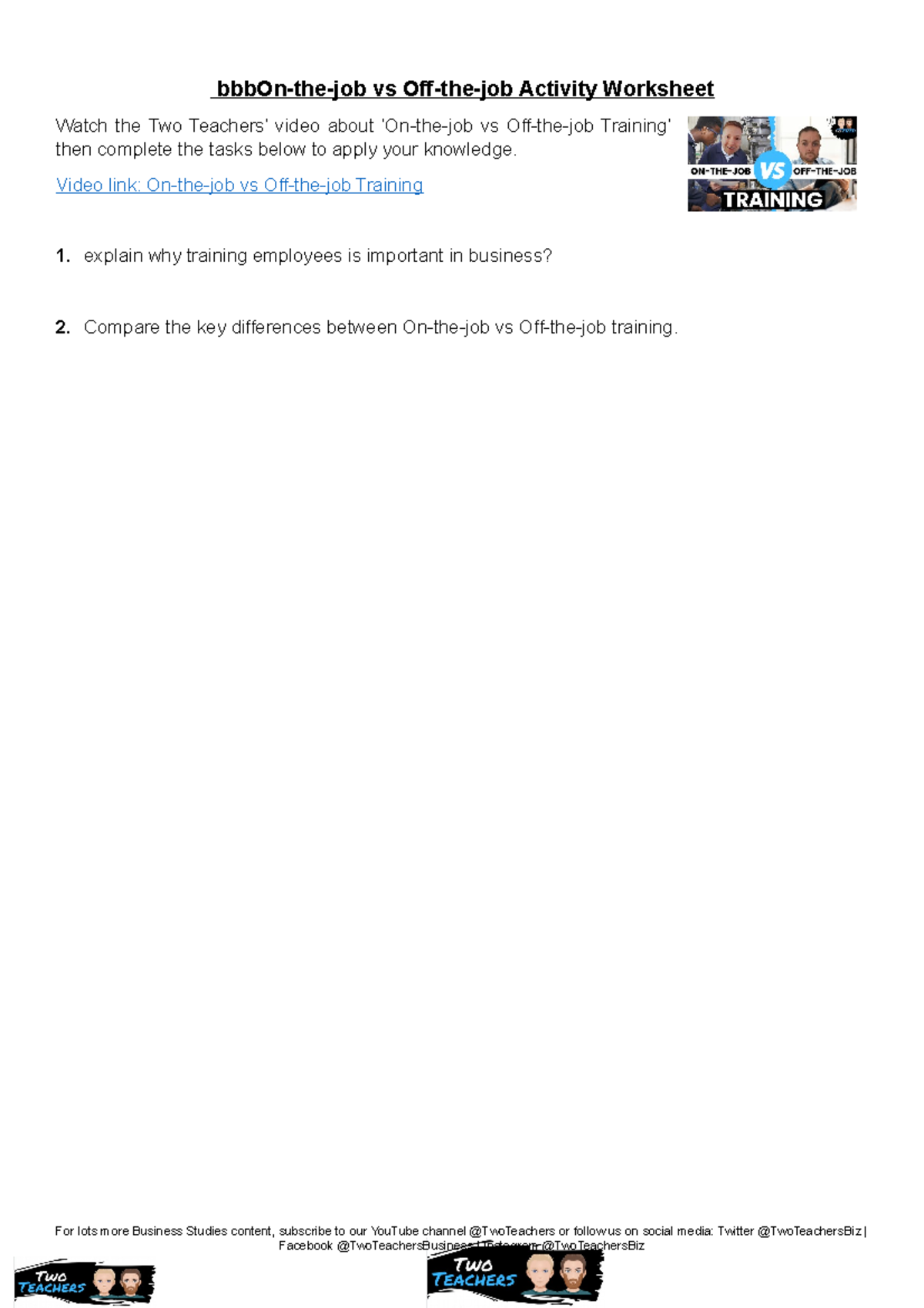 On-the-job vs Off-the-Job Activity Worksheet 1 - bbbOn-the-job vs Off ...