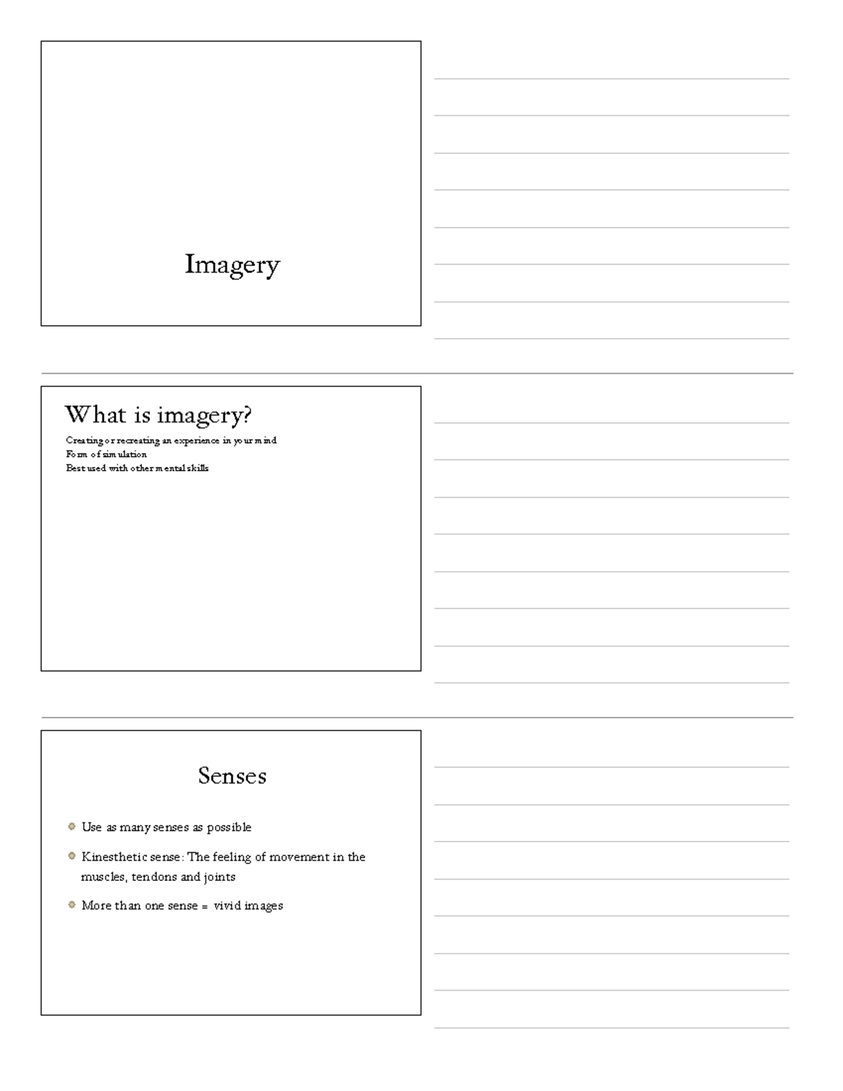 Imagery Student Notes - Imagery What is imagery? Creating or recreating ...