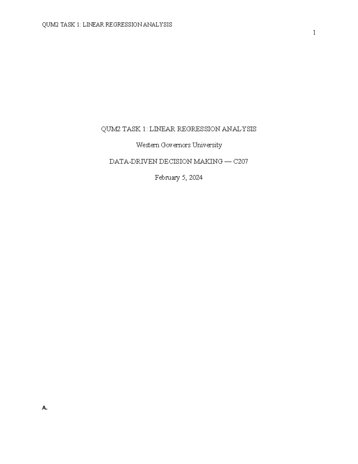 C207 Task 1 Linear Regression Analysis 1 Qum2 Task 1 Linear 3942