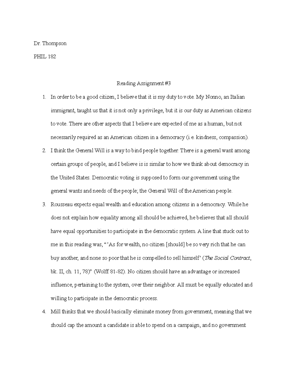 Reading Assignment #3 - Thompson - Dr. Thompson PHIL 182 Reading ...