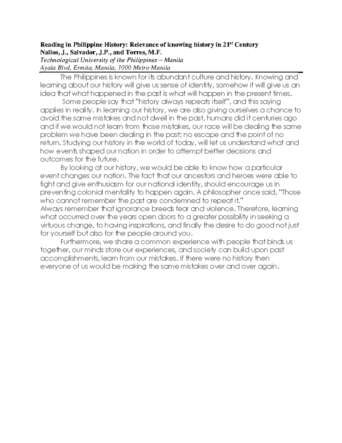 Importance of studying Rizal Works - Reading in Philippine History ...