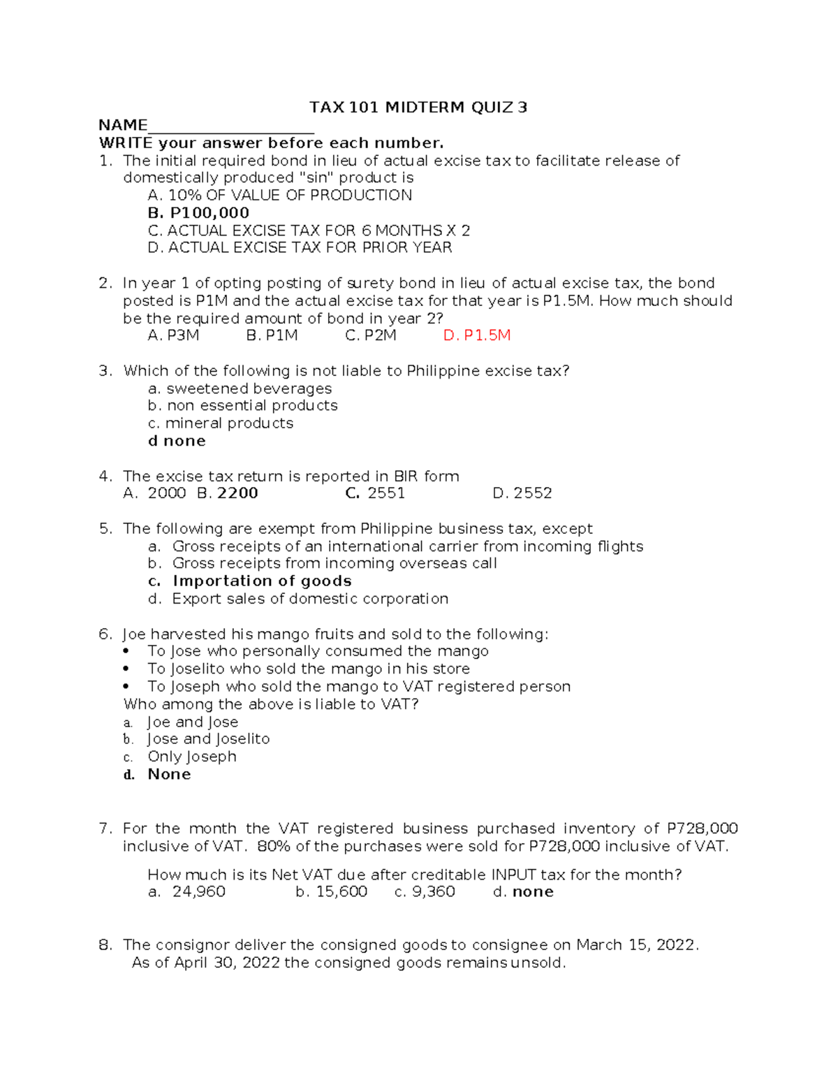 TAX 101 Midterm QUIZ 3-1 - TAX 101 MIDTERM QUIZ 3 NAME ...
