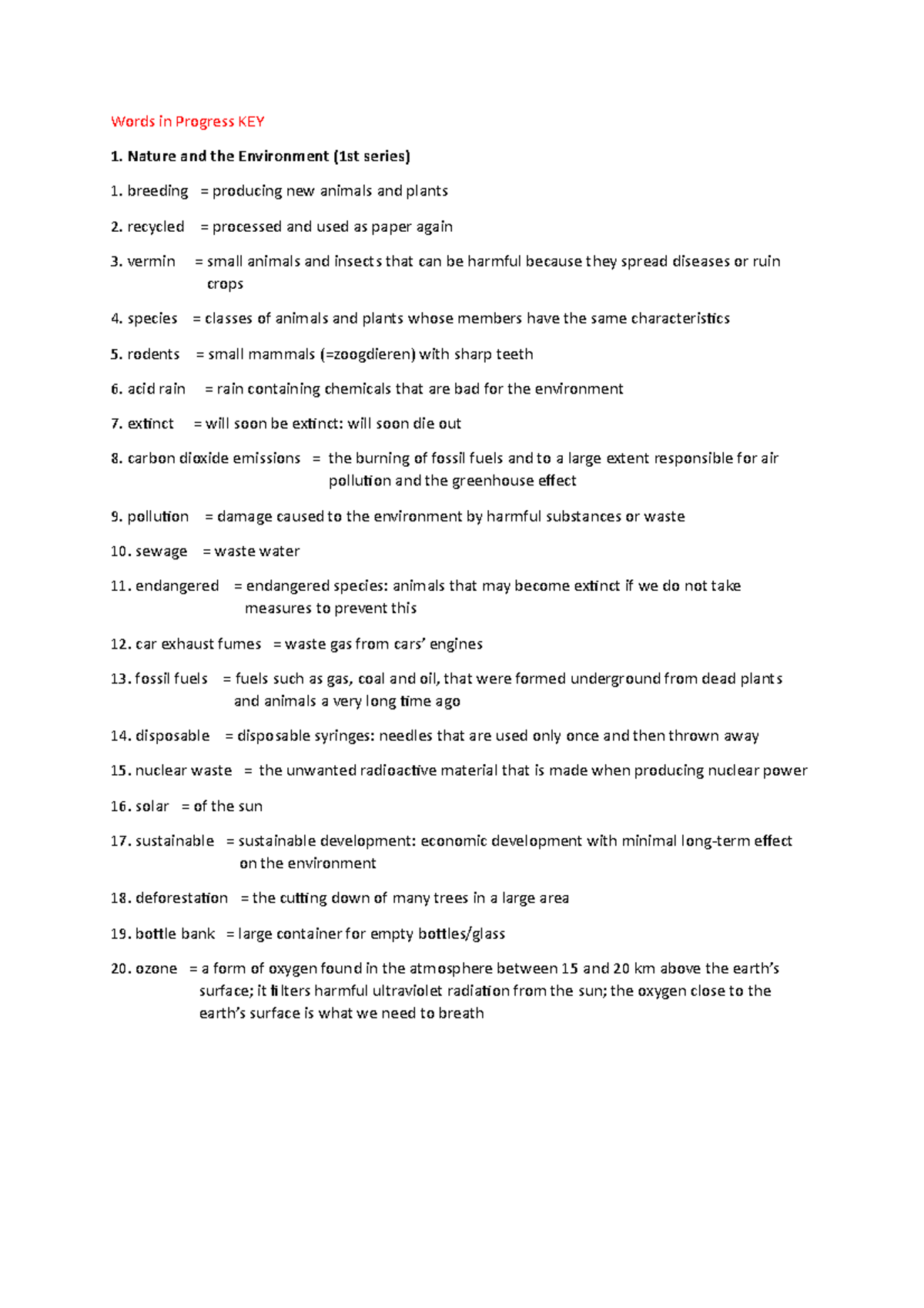 Words in Progress KEY v5 periode 1 - Words in Progress KEY Nature and ...