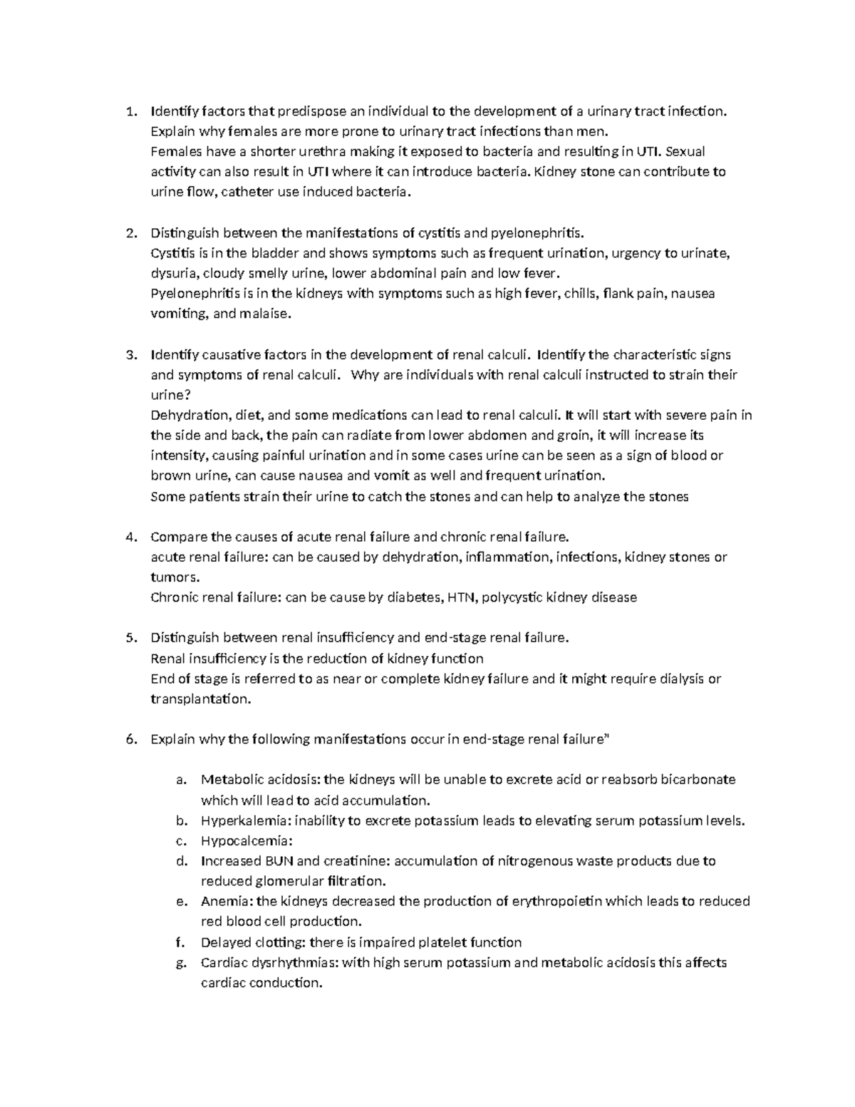 Pre-Class Assignment 3- Kidney - Identify factors that predispose an individual to the ...
