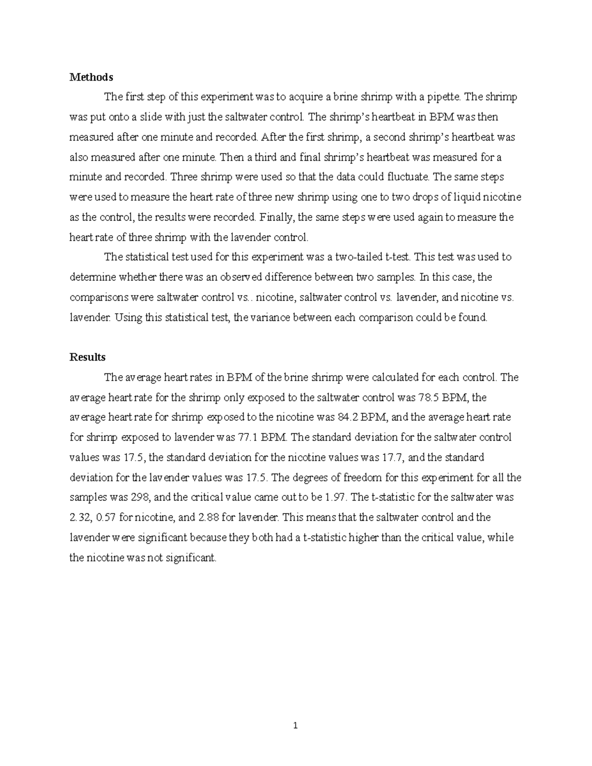 Bio II Methods and Results - 1 Methods The first step of this ...