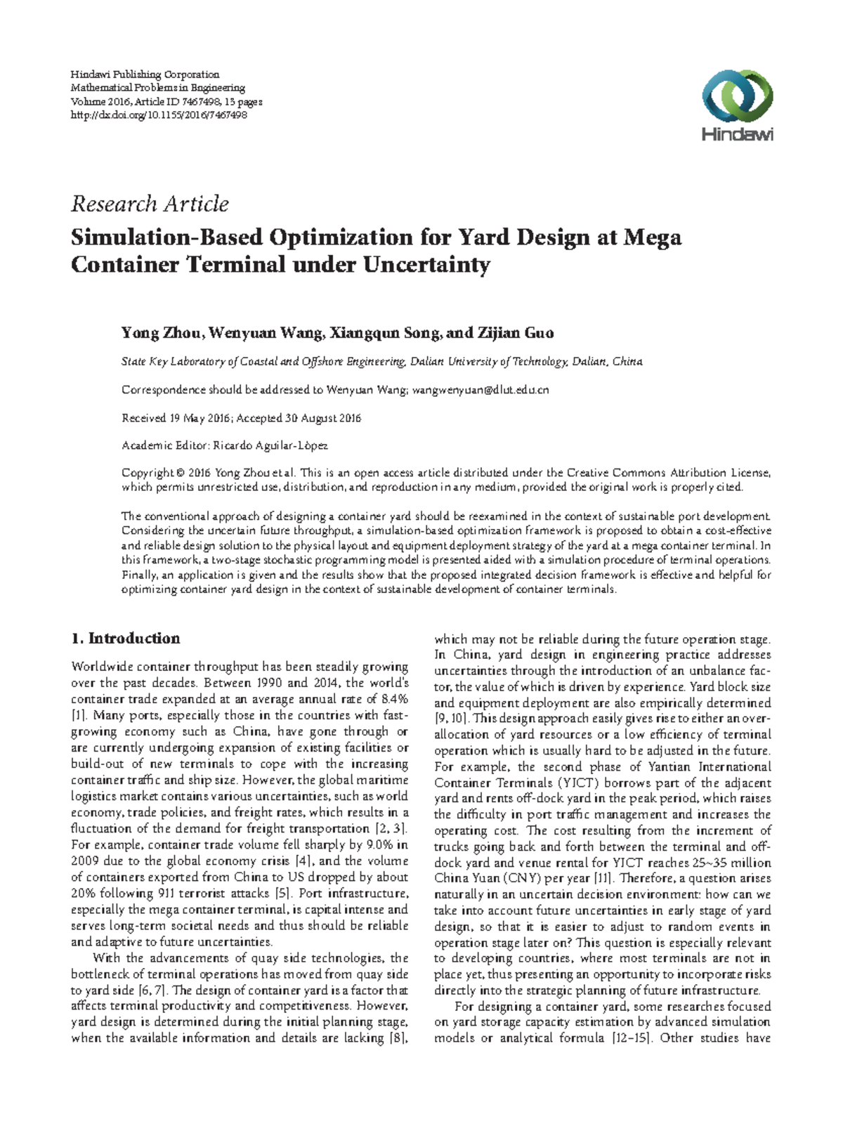 Simulation Based Optimization For Yard Design At M Research Article Simulation Based