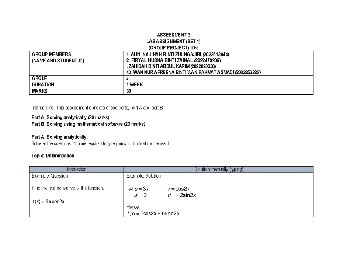 Group 2 Maple - tah - ASSESSMENT 2 LAB ASSIGNMENT (SET 1) (GROUP PROJECT) 10% GROUP MEMBERS ...