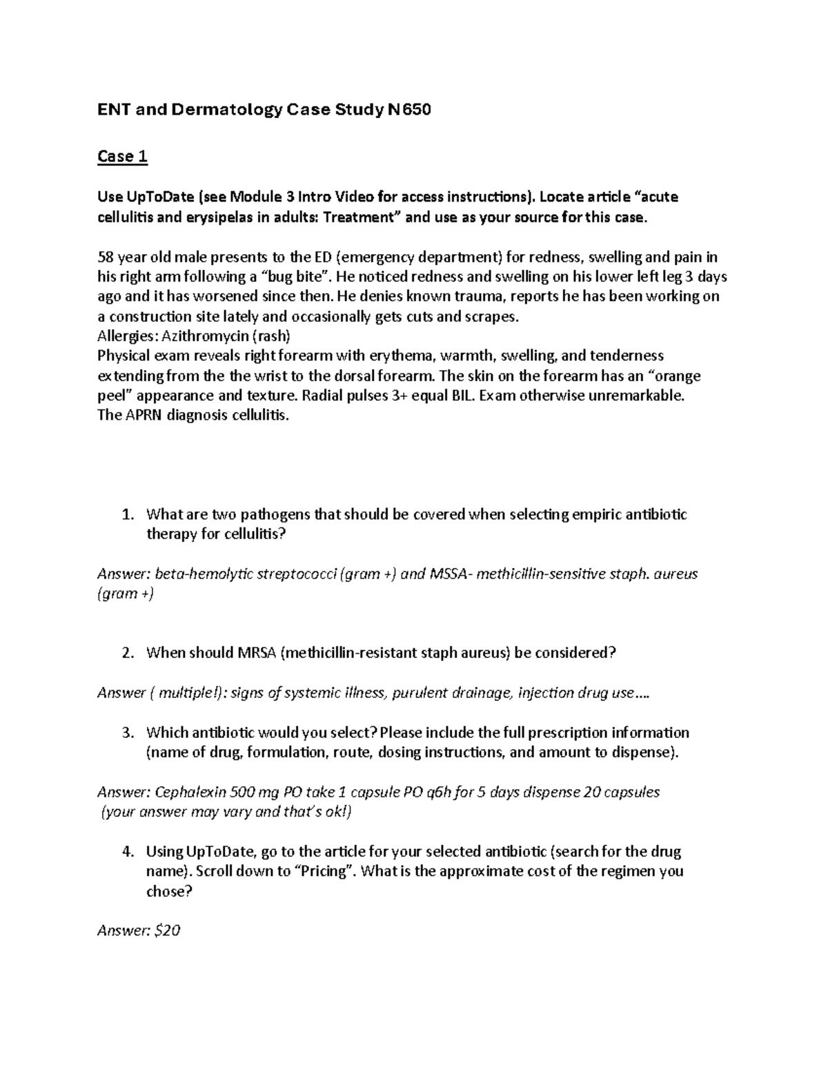 Derm ENT N650 Answers - Derm ENT - ENT and Dermatology Case Study N ...