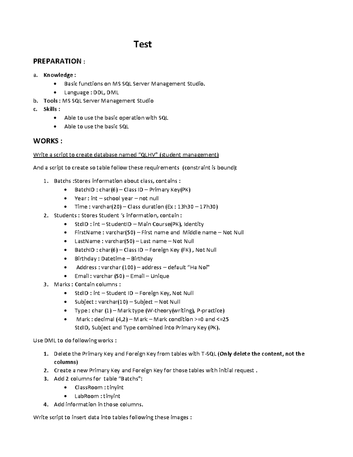Test - hello - PREPARATION : Test a. Knowledge : - Basic functions on ...