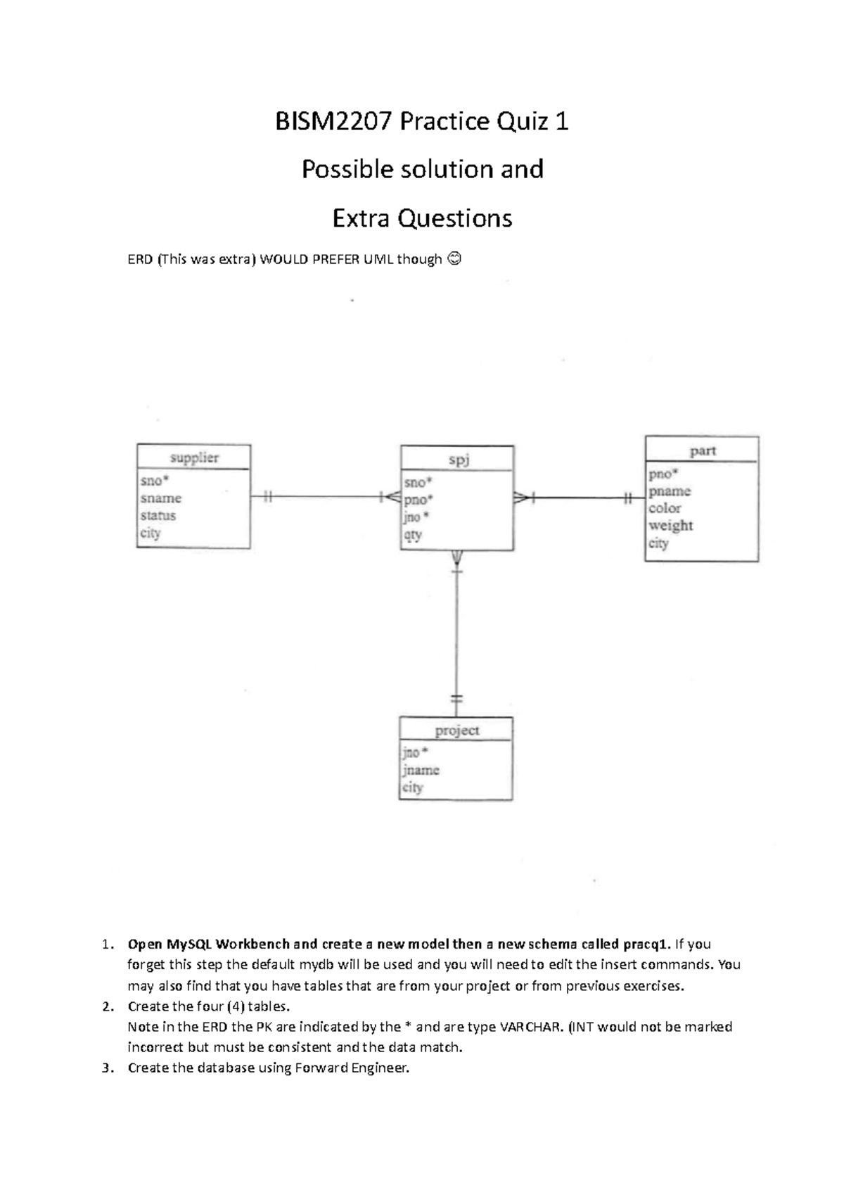 BISM2207 Tutorial Week 5 Practice Quiz Sol v1 - BISM2207 Practice Quiz 1 Possible solution and ...