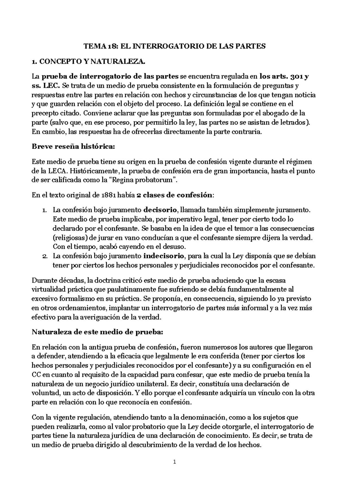 TEMA 18. El interrogatorio de las partes - TEMA 18: EL INTERROGATORIO ...