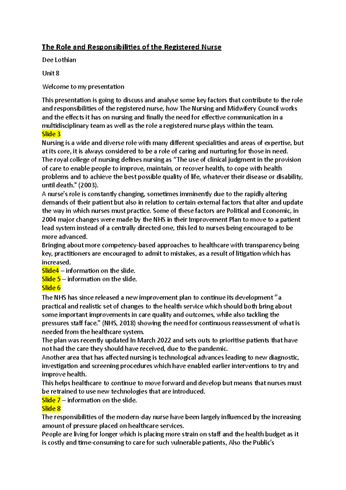 The Role and Responsibilities of the Registered Nurse - Slide 3 Nursing ...