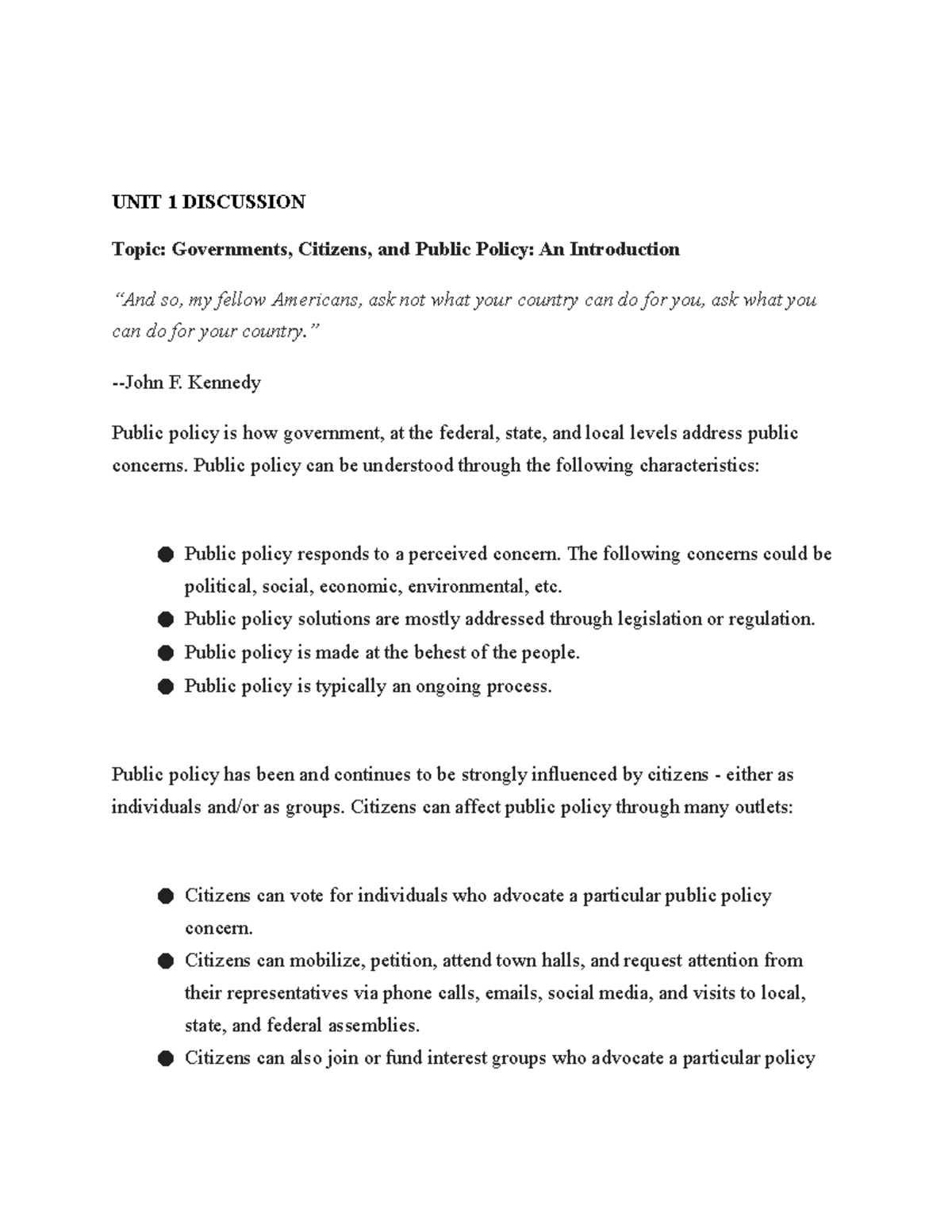 SS238 UNIT 1 Discussion - UNIT 1 DISCUSSION Topic: Governments ...