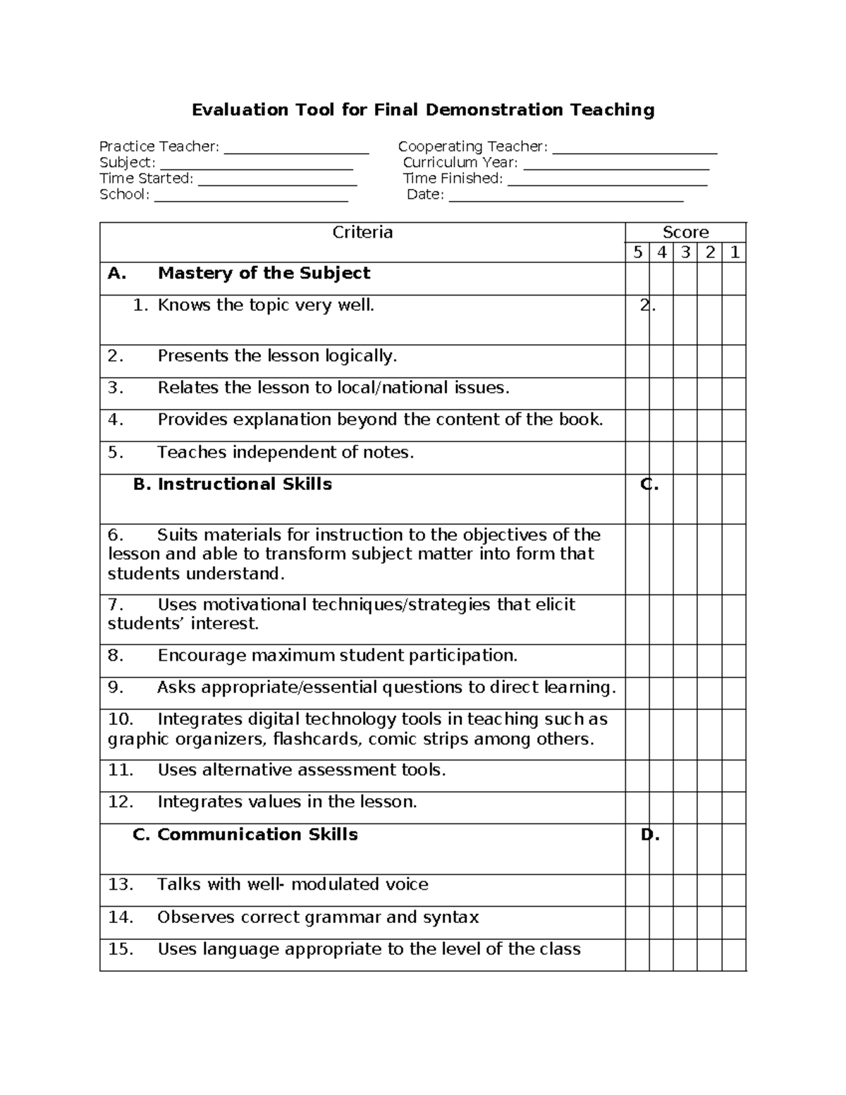 Local-final-demo-rubrics - Evaluation Tool for Final Demonstration ...