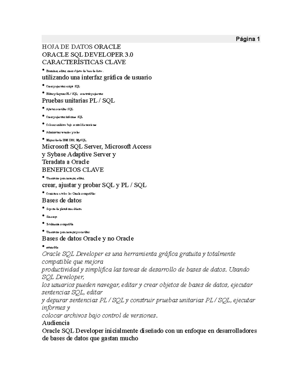 Tut Sqlserver Oracle - Gujb - Página 1 HOJA DE DATOS ORACLE ORACLE SQL ...