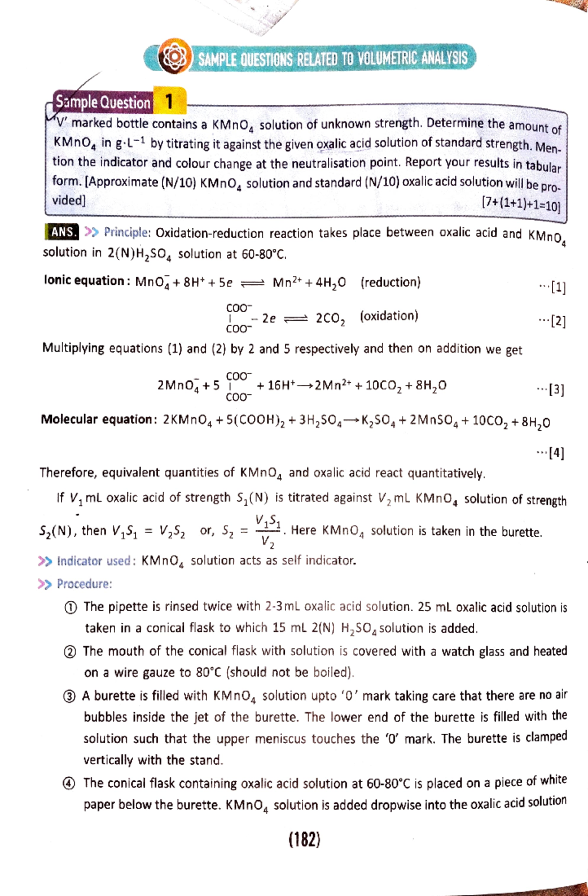 Chemistry - Sample Question SAMPLE QUESTIONS RELATED TO VOLUMETRIC ...