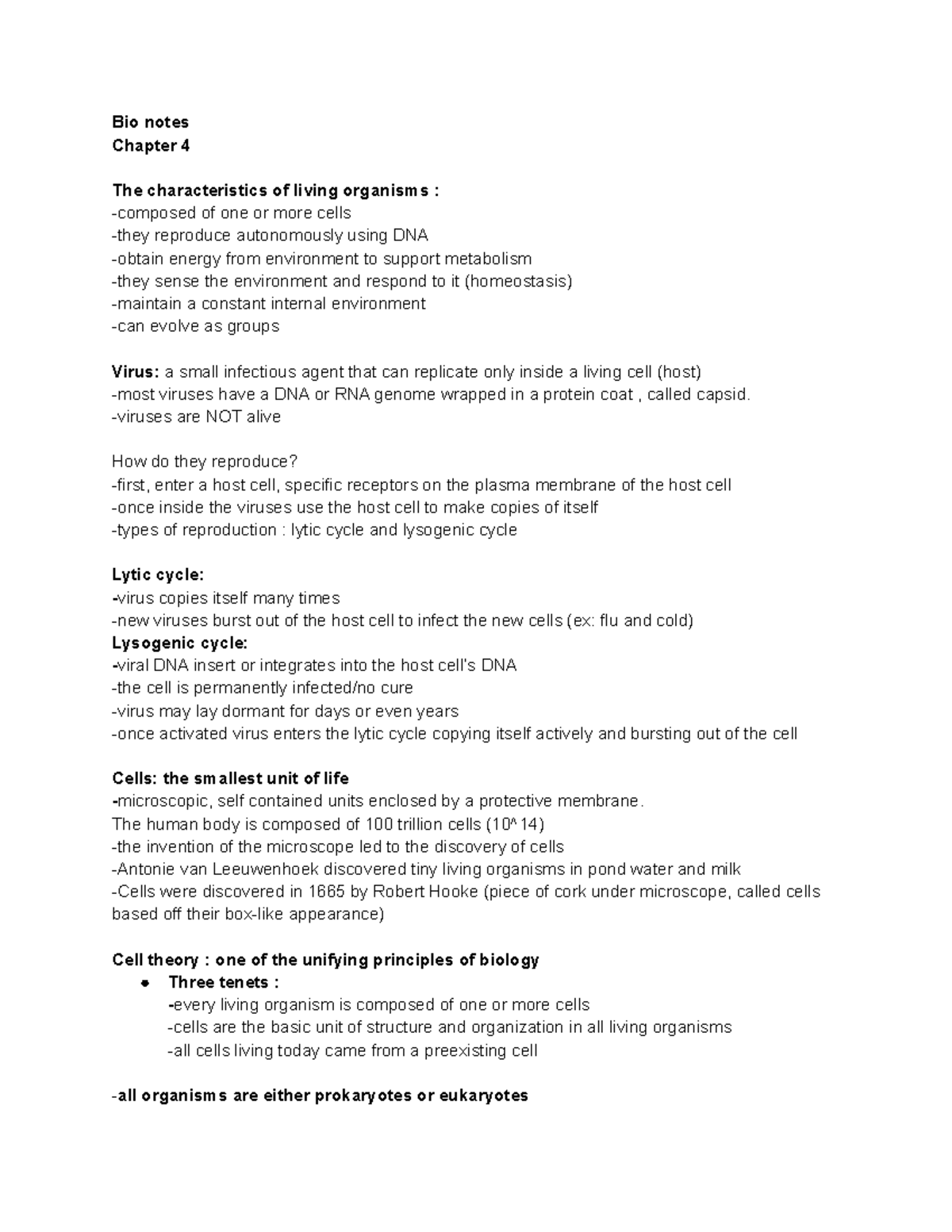 Bio notes - Bio notes Chapter 4 The characteristics of living organisms ...
