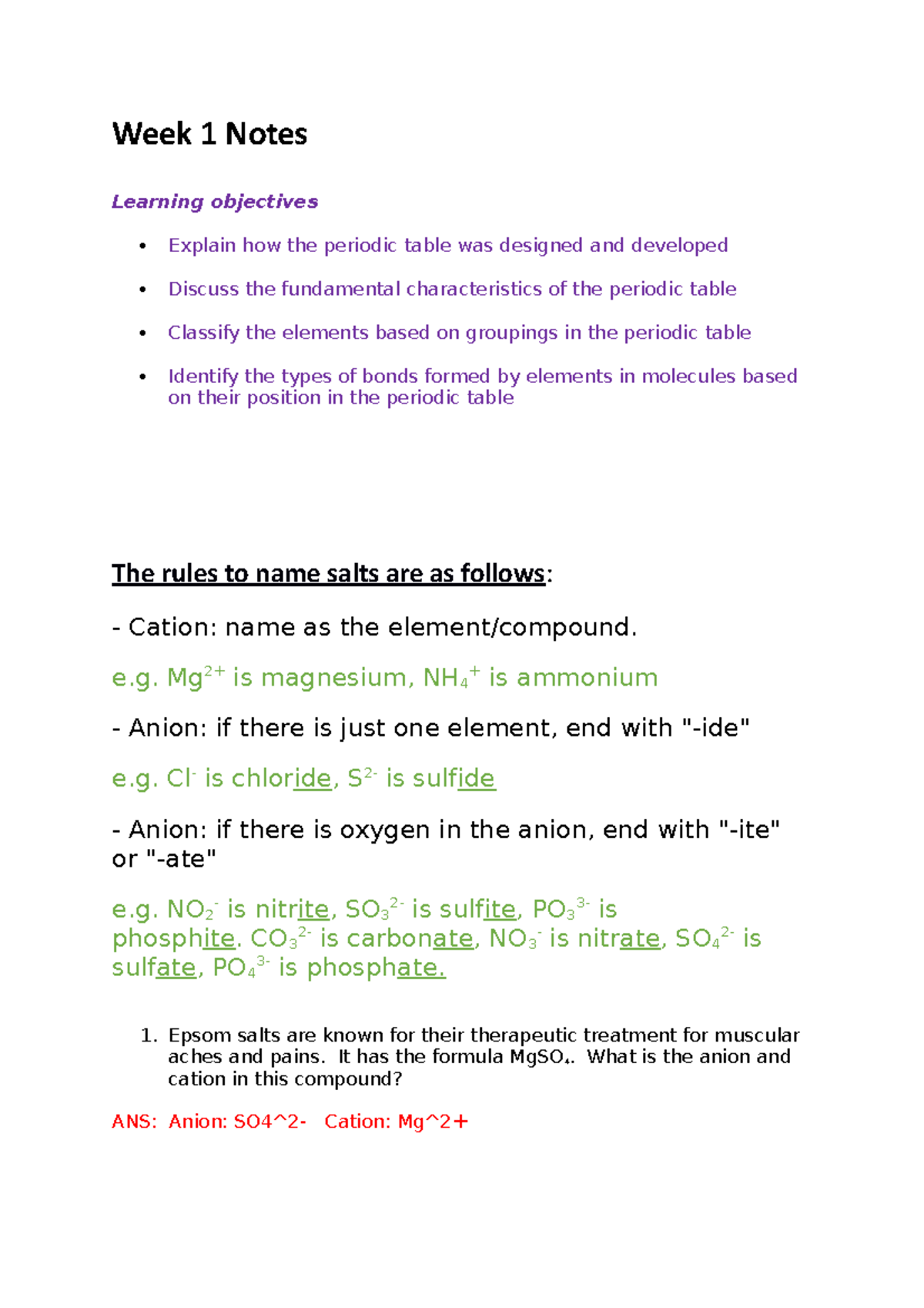 Week 1 Notes - Week 1 Notes Learning objectives Explain how the ...