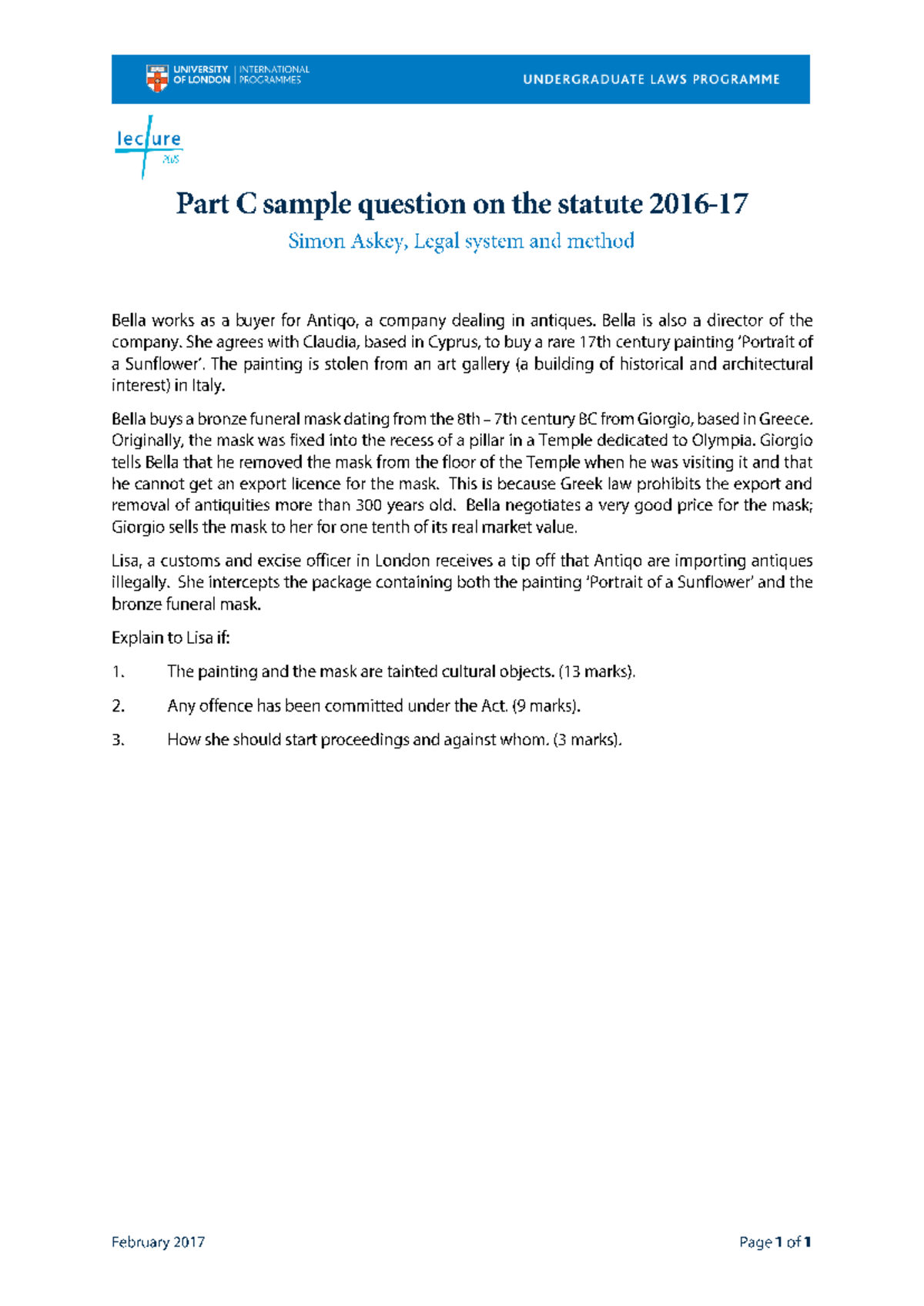 Part C sample question on the statute 2016-17 - law of drafting - Studocu