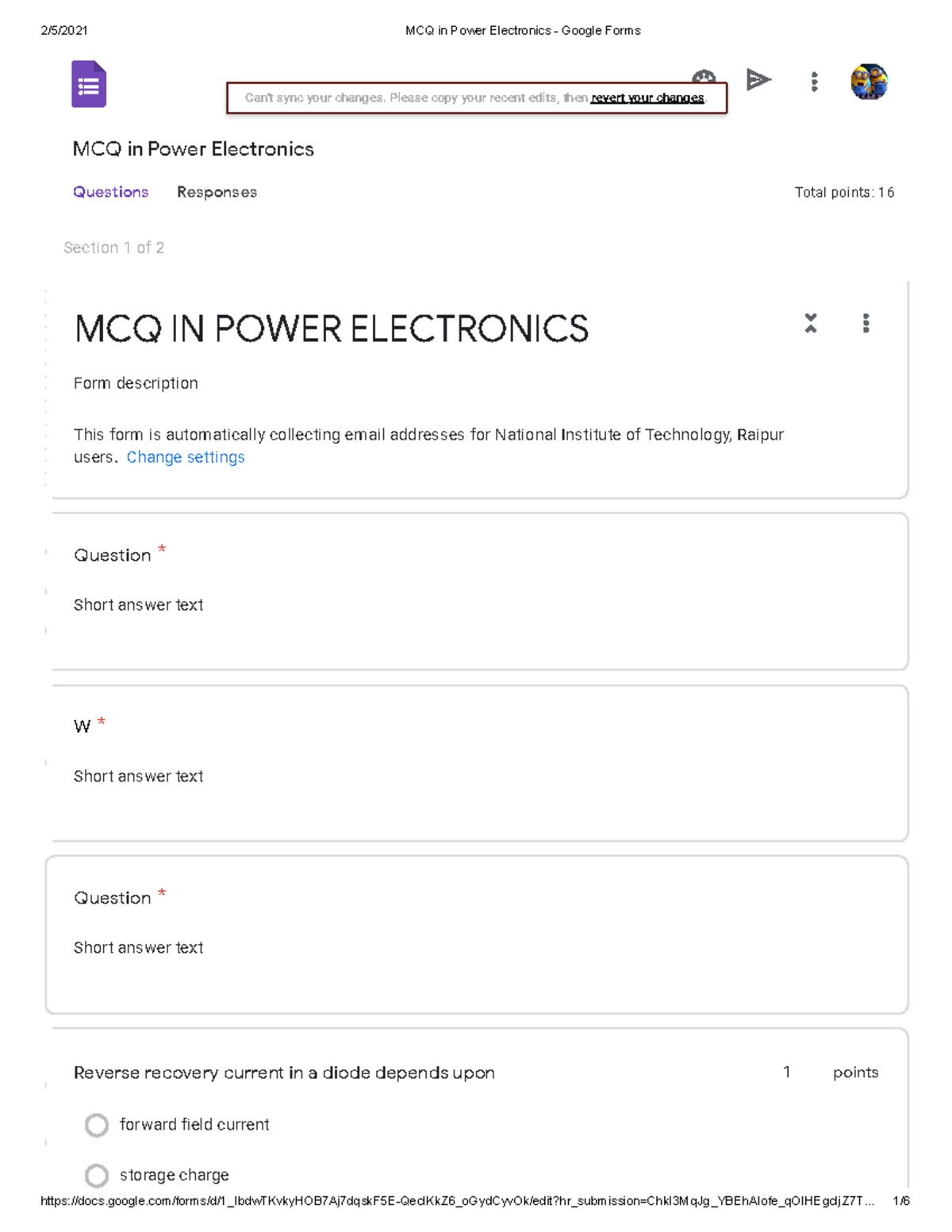 MCQ in Power Electronics - Google Forms - Section 1 of 2 This form is ...