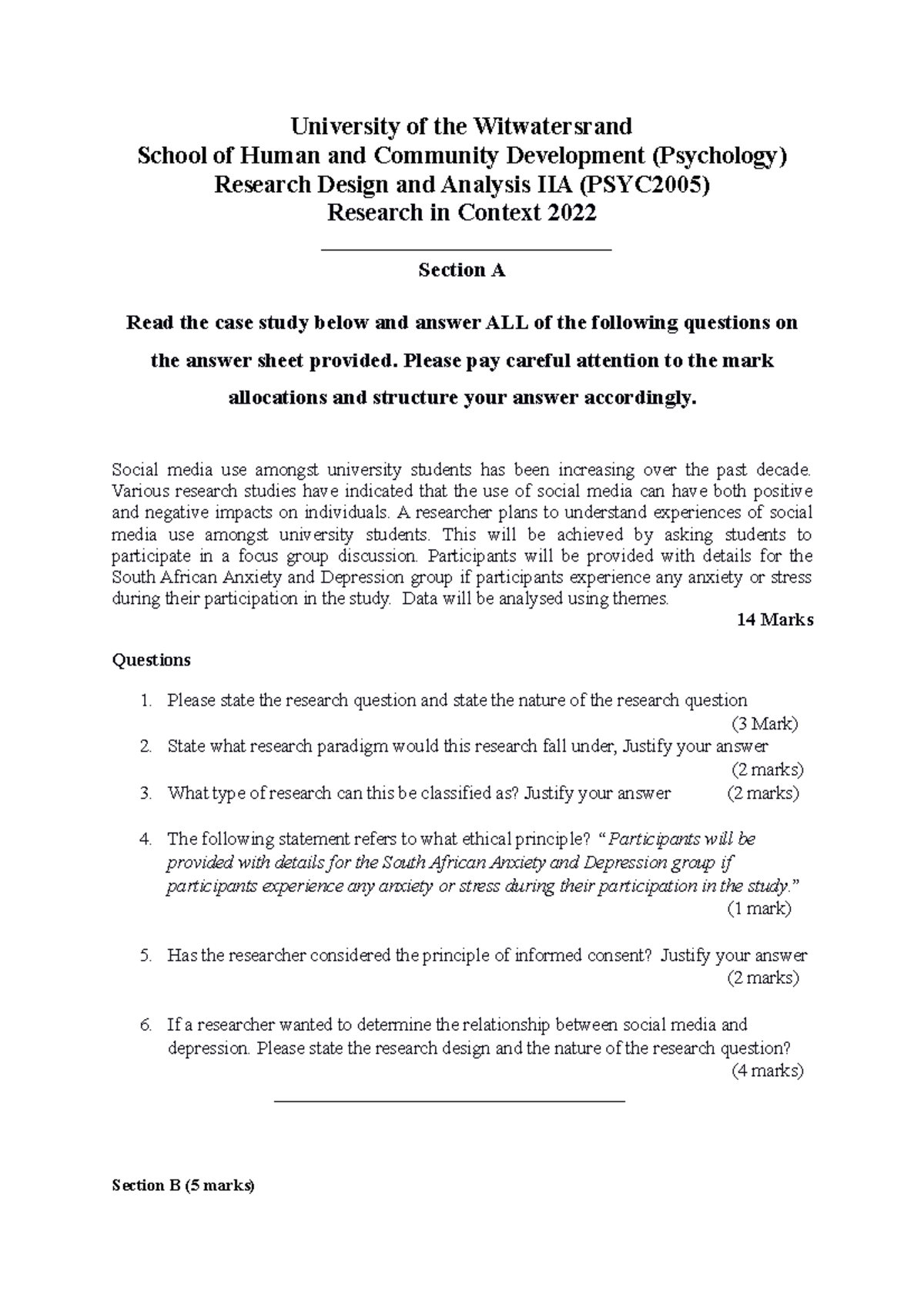 RIC assignment question paper 2022-1 - University of the Witwatersrand ...