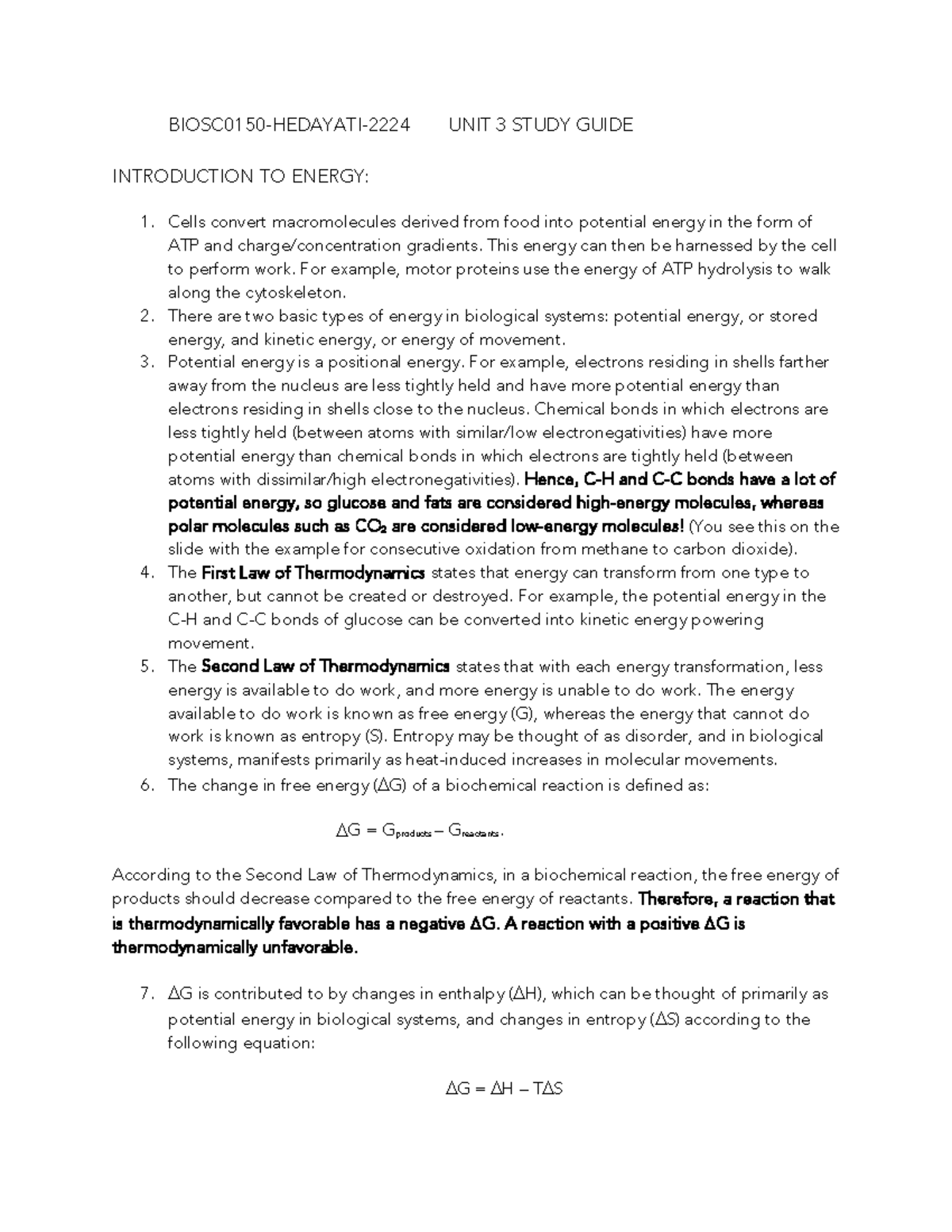 UNIT 3 Study Guide - BIOSC0150-HEDAYATI-2224 UNIT 3 STUDY GUIDE ...