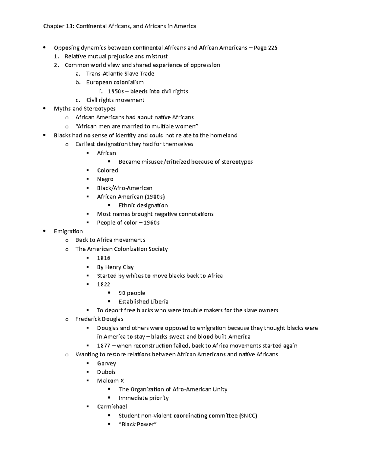 Chapter 13 Lecture Notes - Chapter 13: Continental Africans, and ...