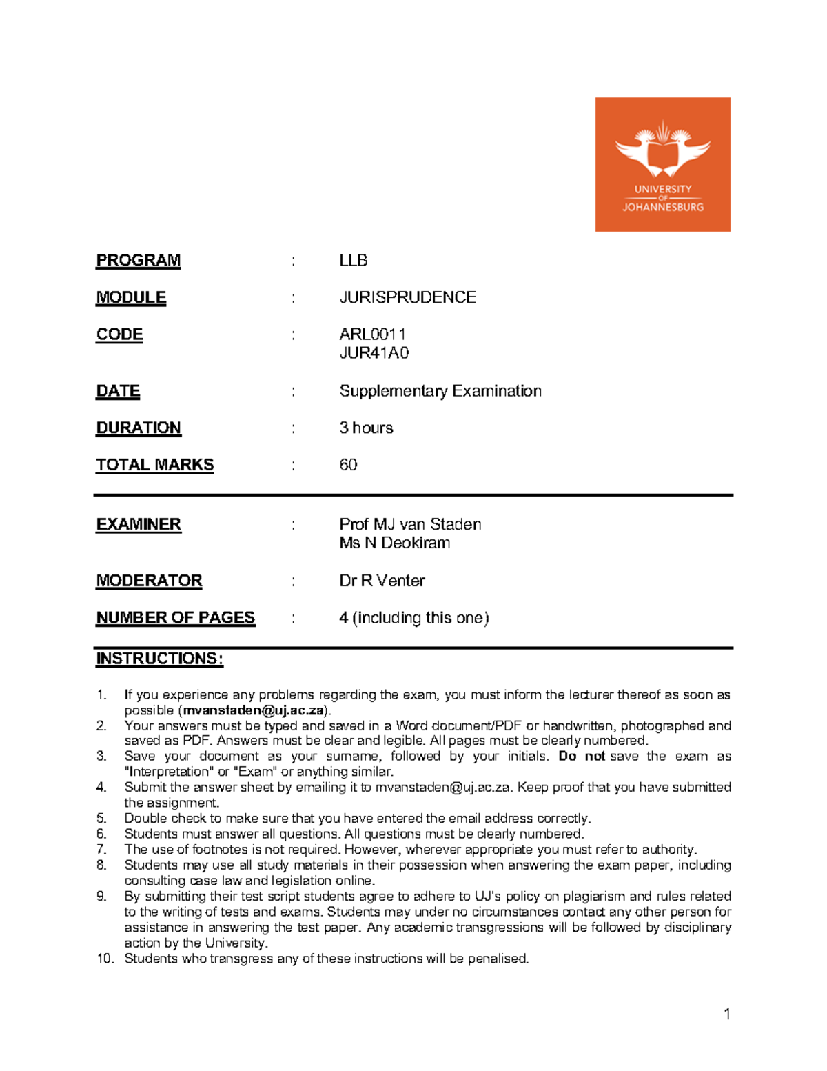 Jurisprudence supplementary exam 2021 - PROGRAM : LLB MODULE ...