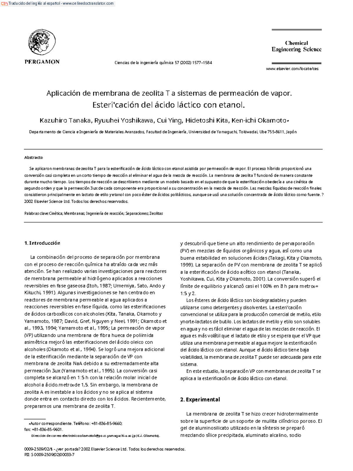 Tanaka 2002 - Ciencias de la ingeniería química 57 (2002) 1577– elsevier/locate/ces Aplicación ...