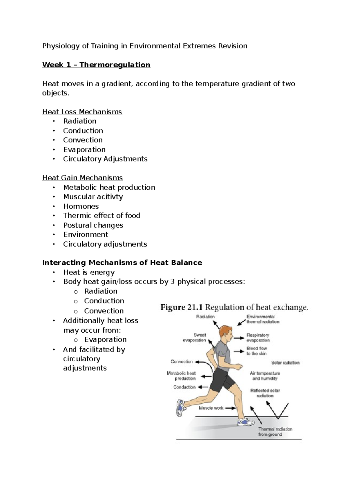 Physiology of Training in Environmental Extremes Revision - Heat Loss ...