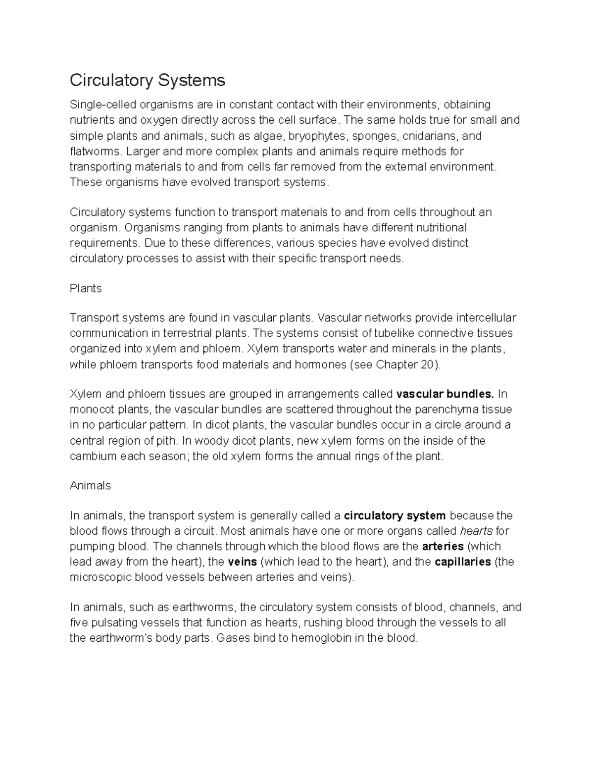 Circulatory Systems - Circulatory Systems Single-celled organisms are ...