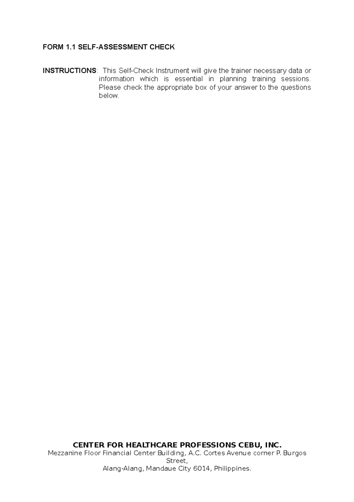 TNA Forms-Tempale( Job Sheet 1.1-2 - FORM 1 SELF-ASSESSMENT CHECK ...