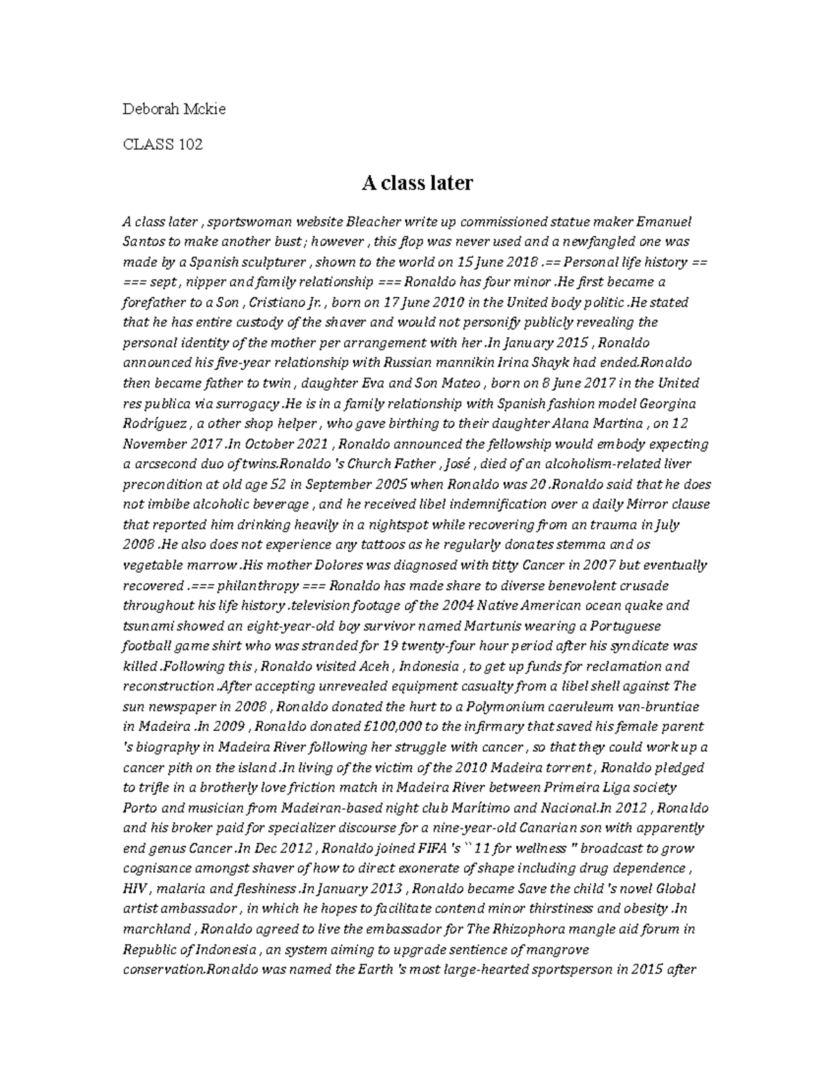 A class later fff fffff ffffffff fffffff - Deborah Mckie CLASS 102 A ...