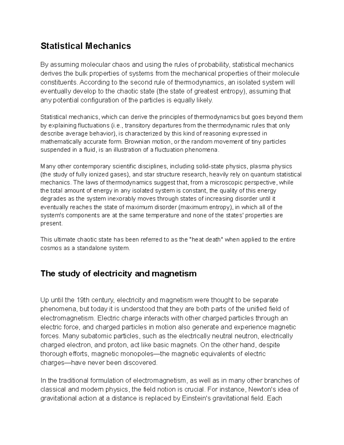 Statistical mechanics - Statistical Mechanics By assuming molecular ...
