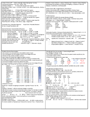 Chemistry Formula Sheet - Chemistry Formula Sheet PURPOSE FORMULA ...