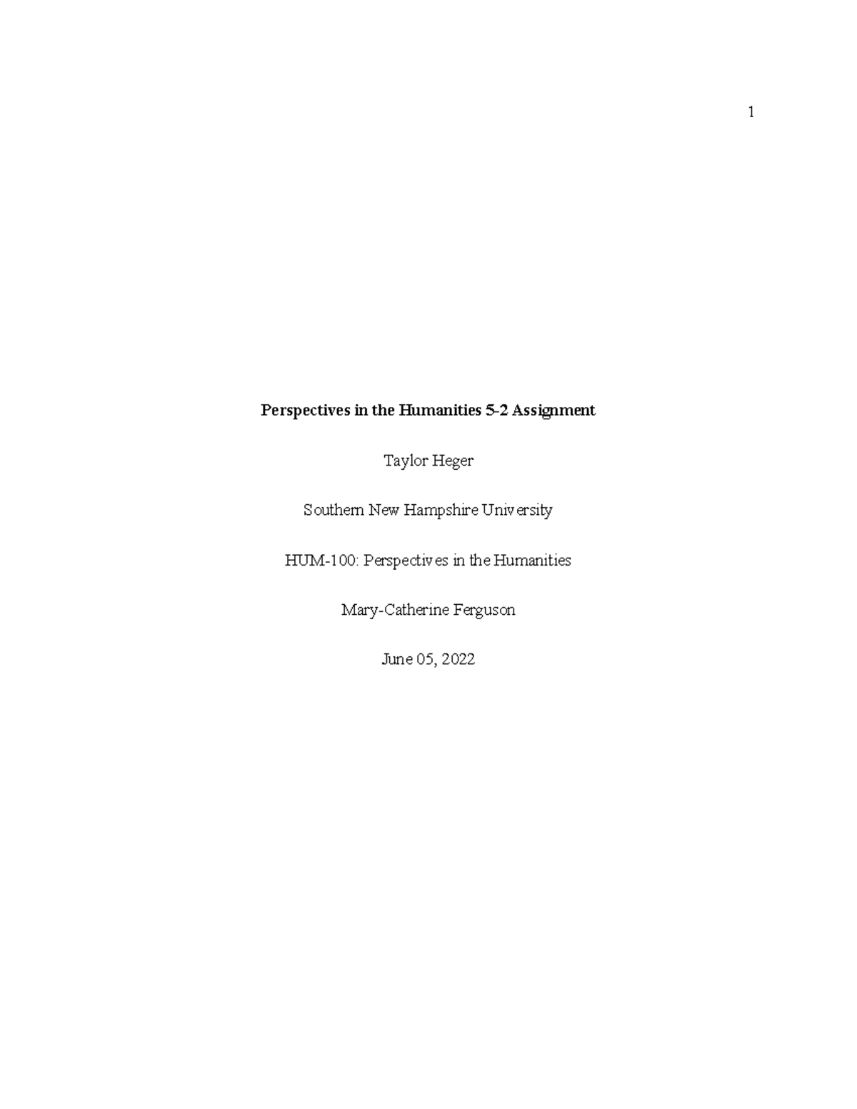 HUM 100 5-2 Short Answer - 1 Perspectives in the Humanities 5-2 ...