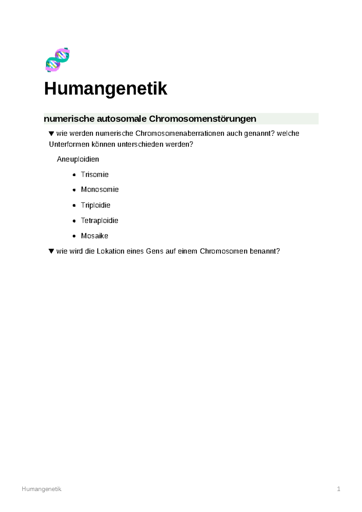 Humangenetik - Mitschrift VL - Humangenetik numerische autosomale ...