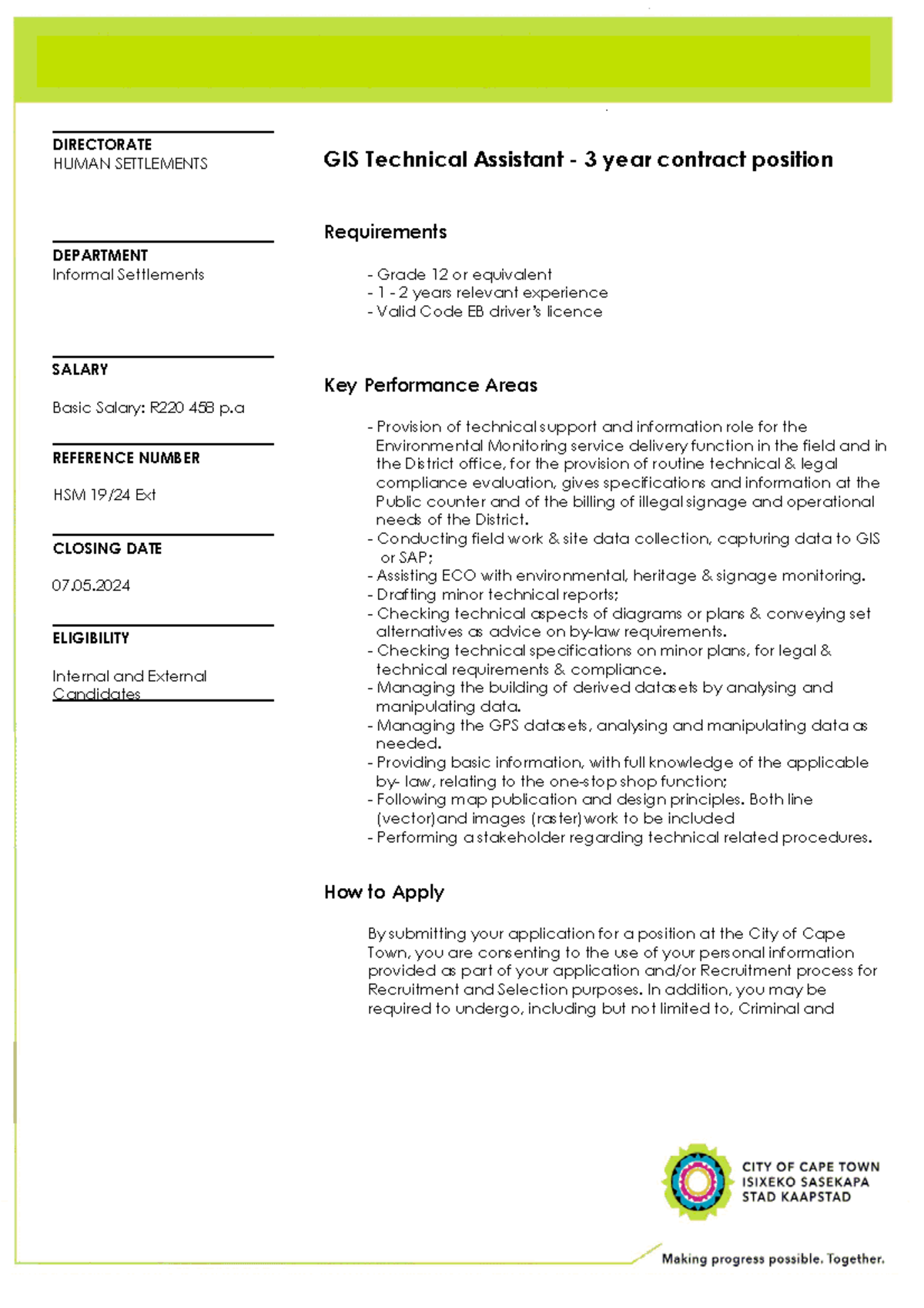 Data Overview - GIS Technical Assistant - 3 year contract position ...