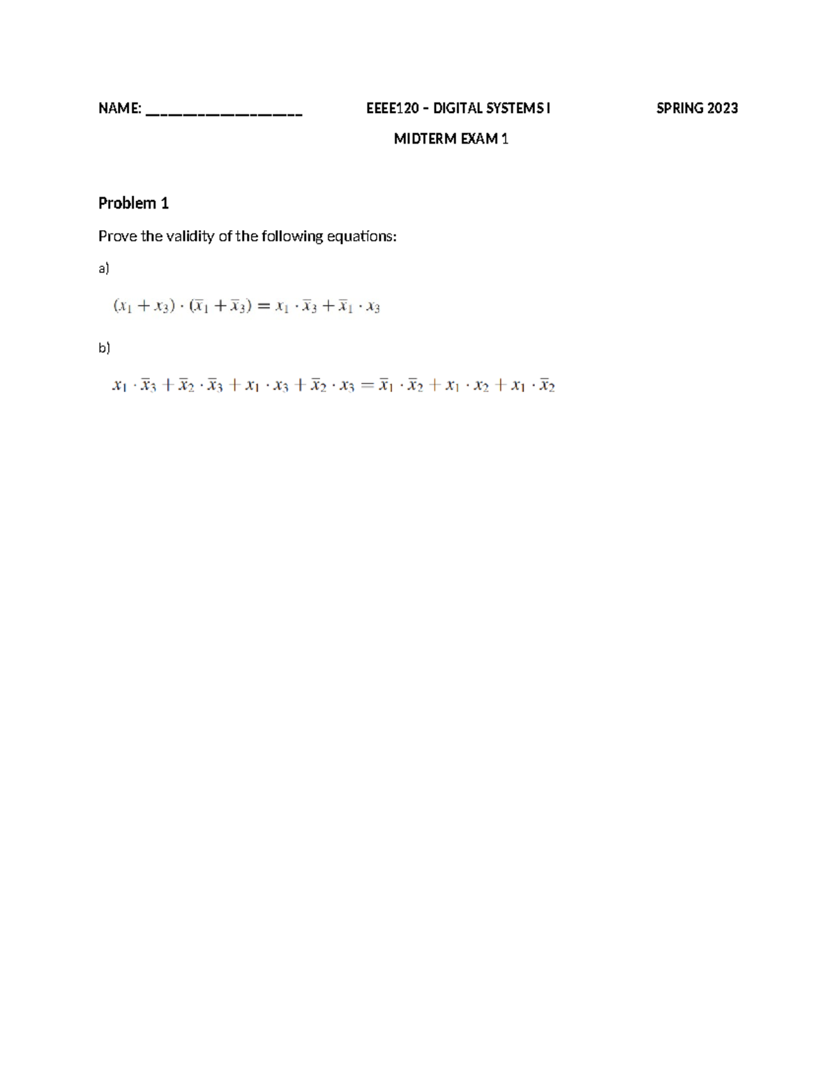 Exam1-23-new - Digital system 2 - NAME: _____________________ EEEE120 ...