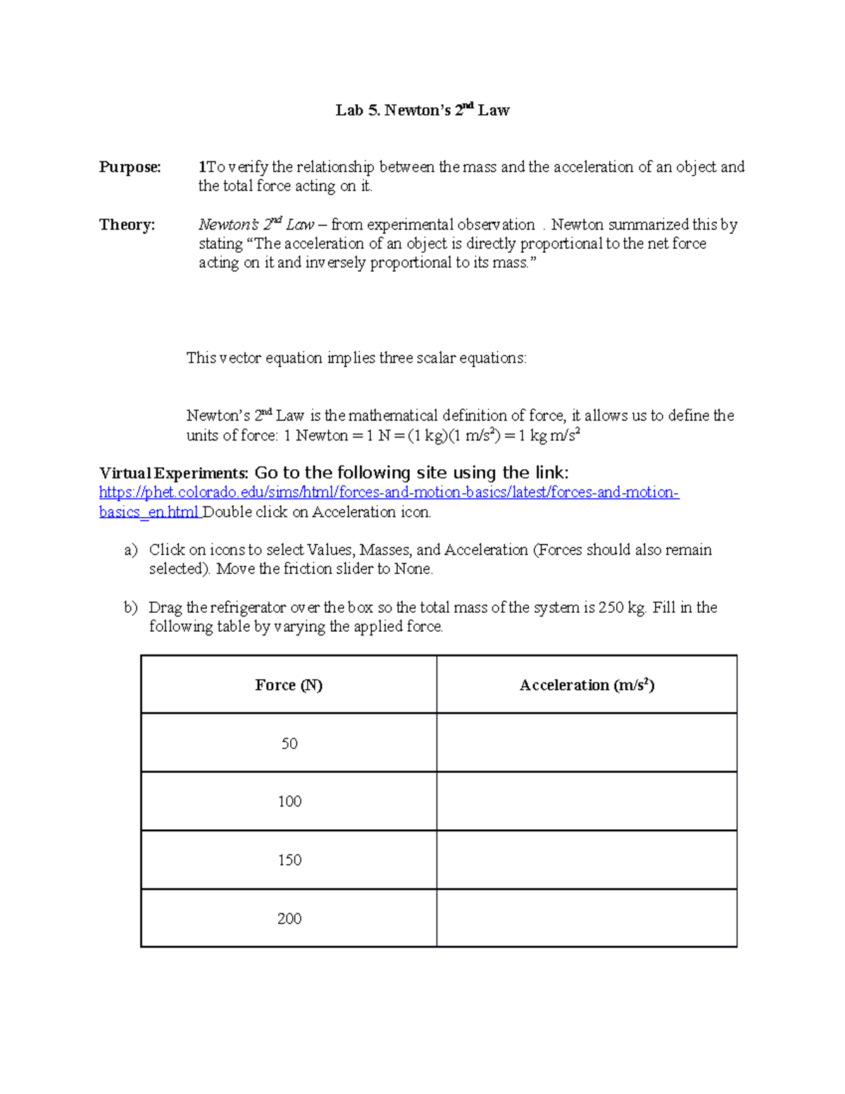 Lab04 Newtons 2nd Law - this is the lab that required to complete the ...