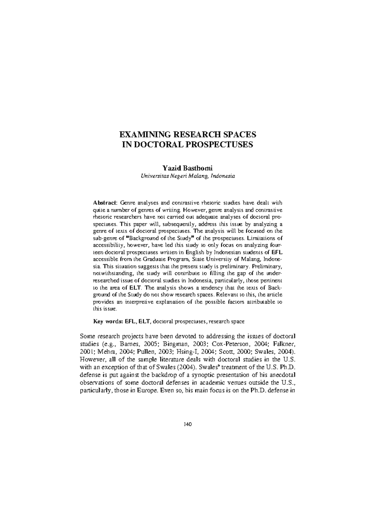 Examining Research Spaces IN Doctoral Prospectuses - 1 40 EXAMINING ...