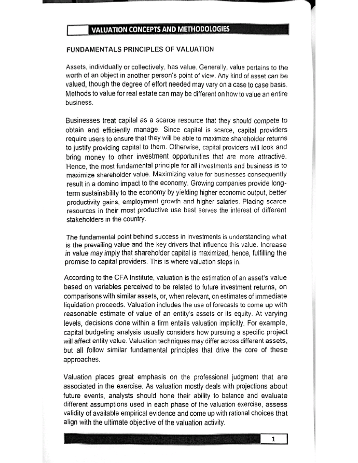 Valuation Concepts and Methods Page 1 21 - VALUATION CONCEPTS AND METHODOLOGIES FUNDAMENTALS ...