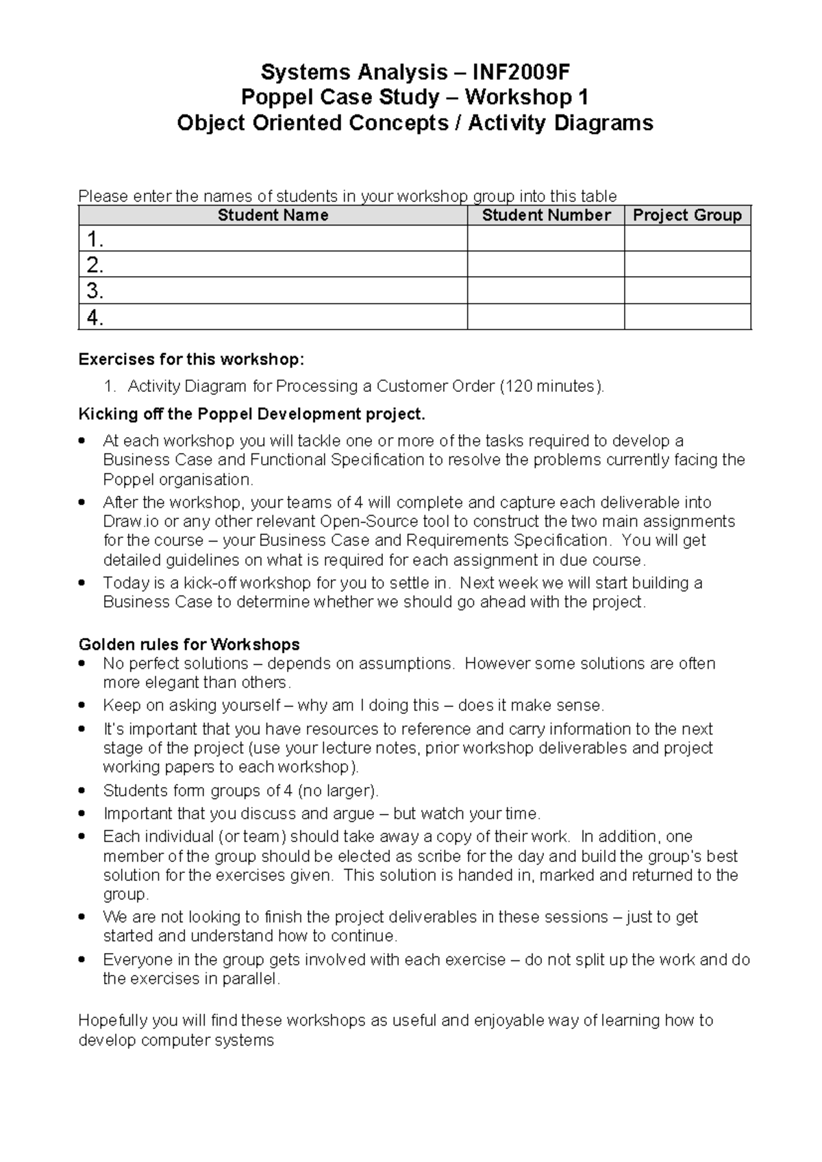Workshop 1 inf2007f - Systems Analysis – INF2009F Poppel Case Study ...