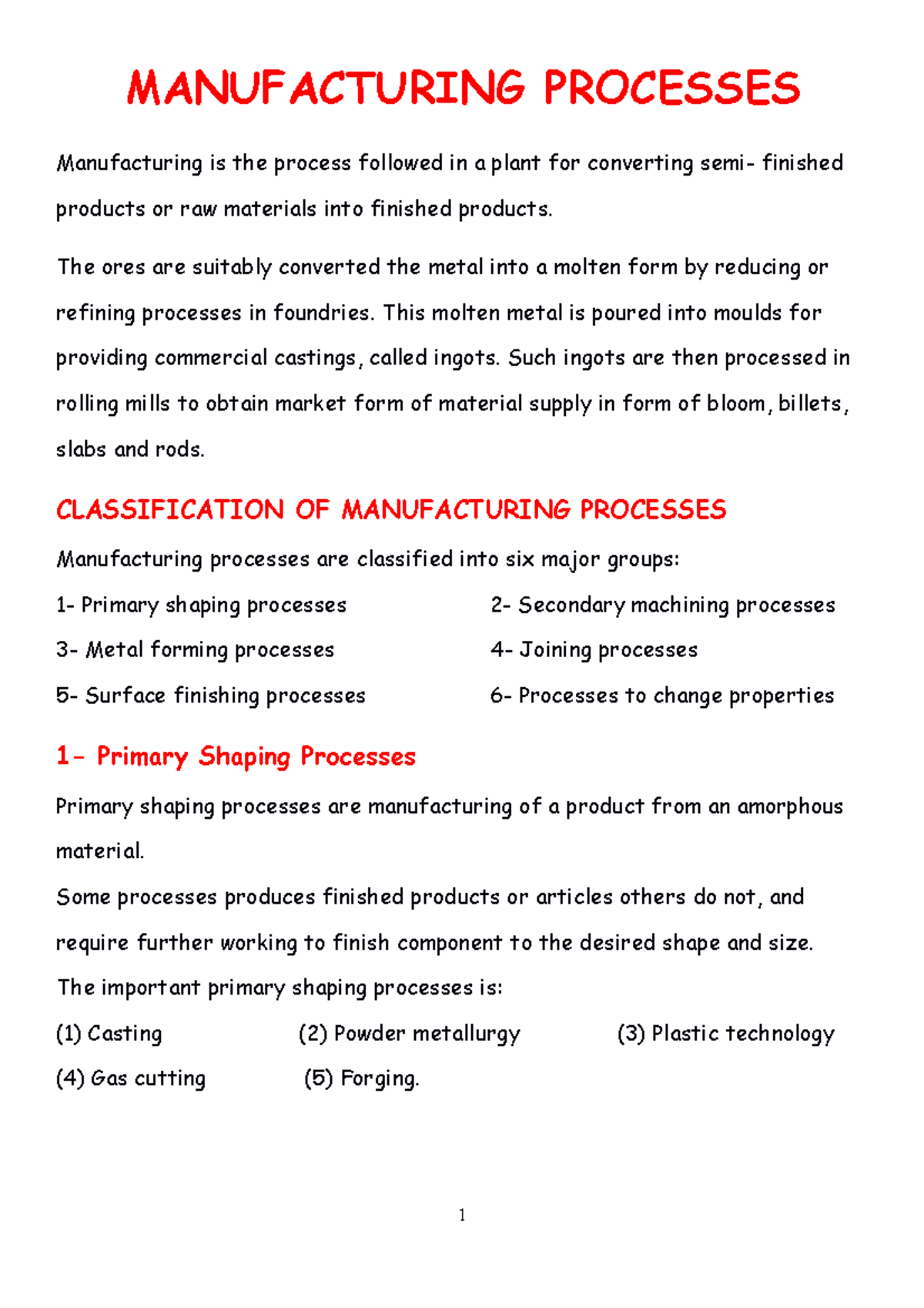 Ch.7 Manufacturing classification - MANUFACTURING PROCESSES ...
